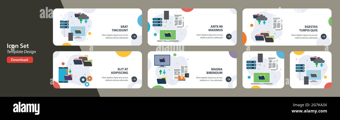 Web banners template in vector with icons of backup cloud computing, backup laptop data, send ...