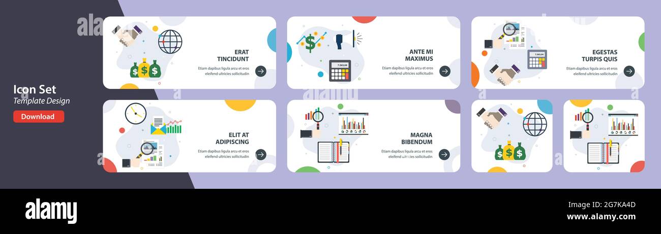 Web banners template in vector with icons of business investment, chart ...