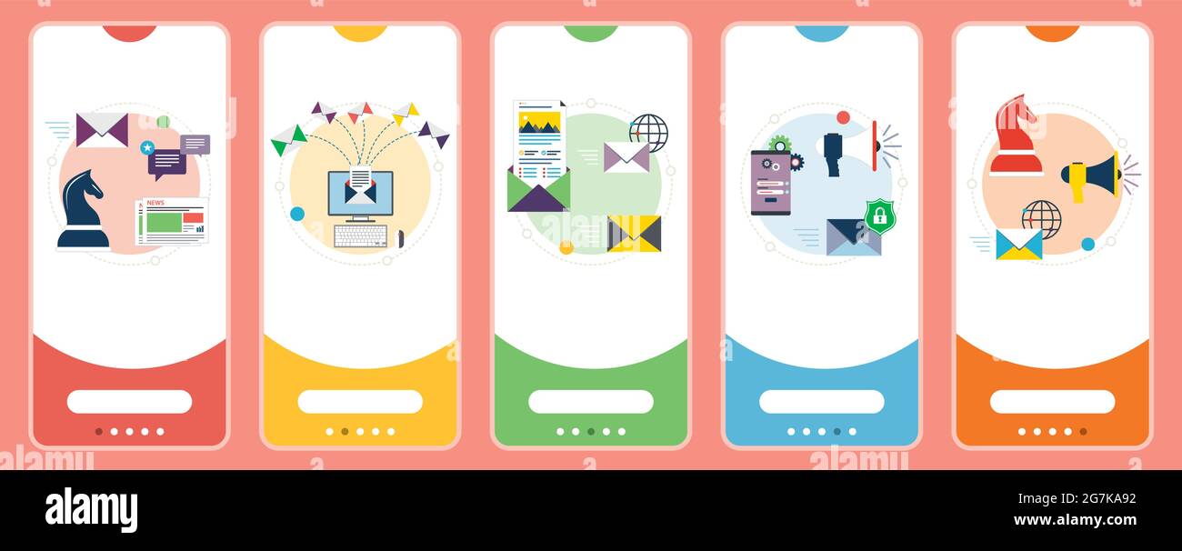 Strategy, communication, safety, marketing and business icons. Concepts ...