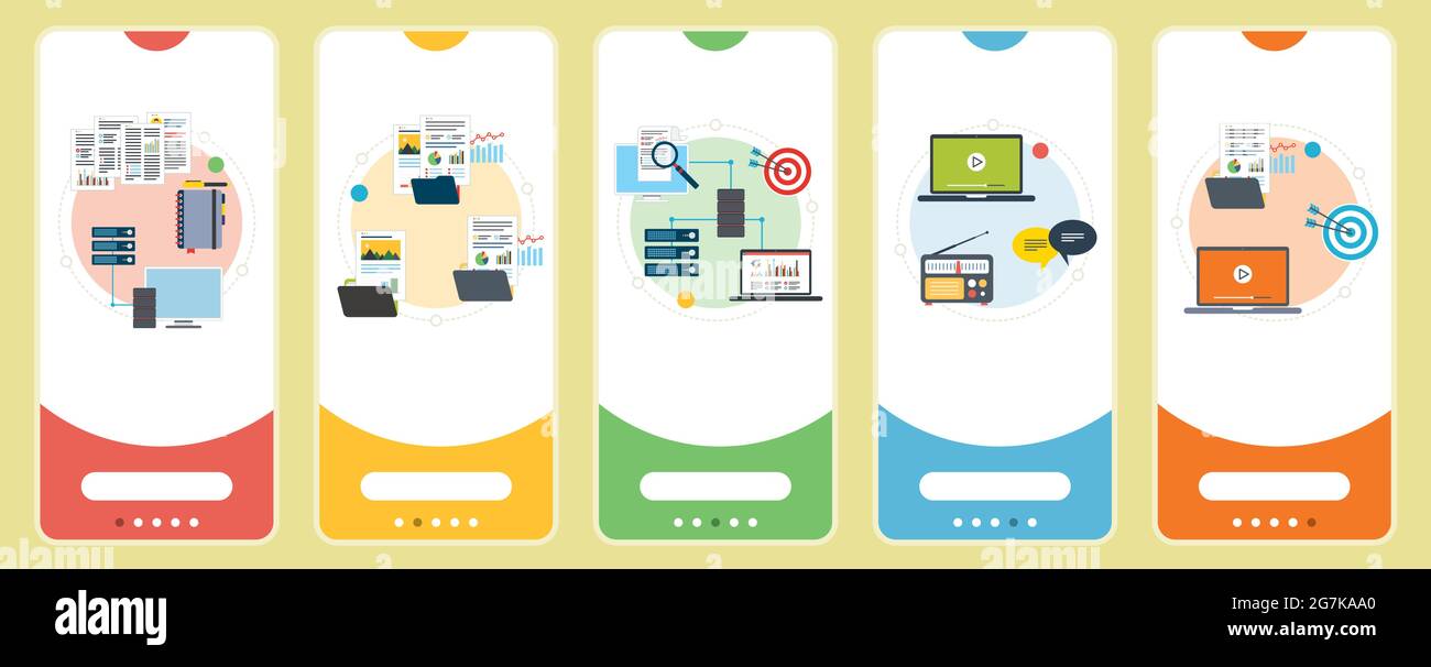 Connection, backup, report, sharing, communication and computer icons. Concepts of file ...
