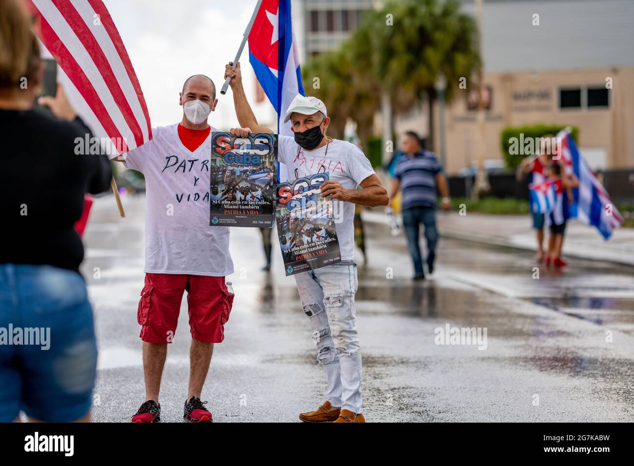 Miami, FL, USA - July 14, 2021: SOS Cuba protests on the streets of ...