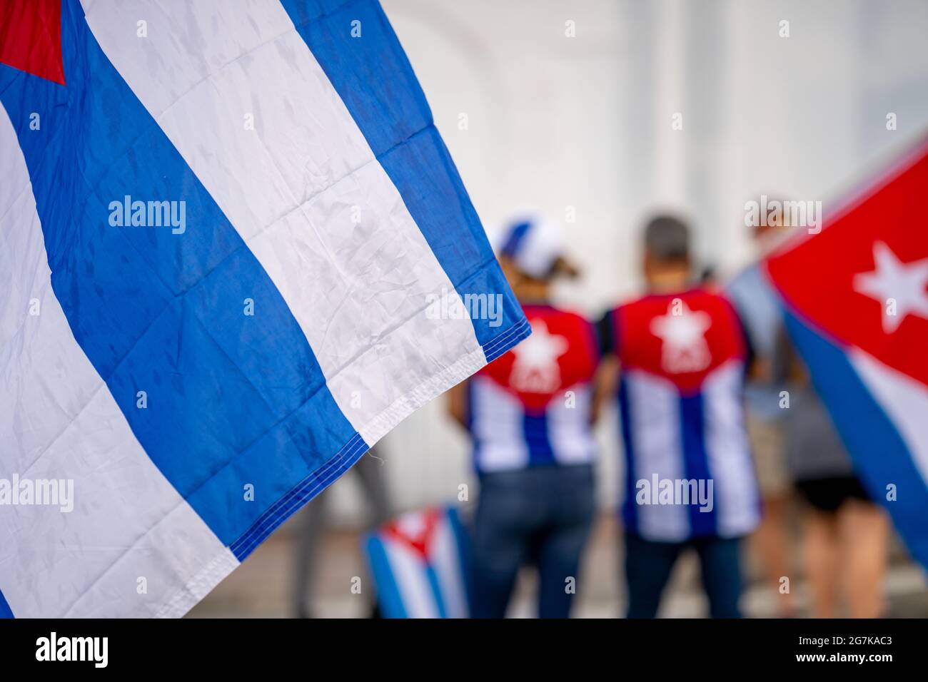 Miami, FL, USA - July 14, 2021: SOS Cuba protests on the streets of ...