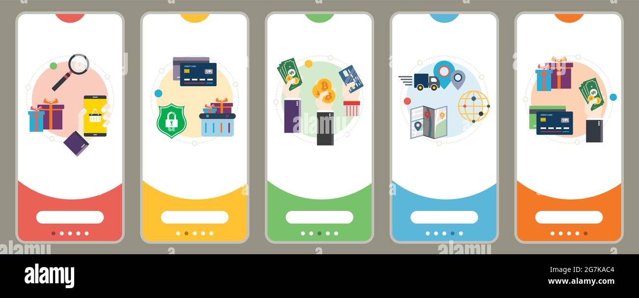 Online shopping, e-commerce, purchase, payment and delivery icons ...