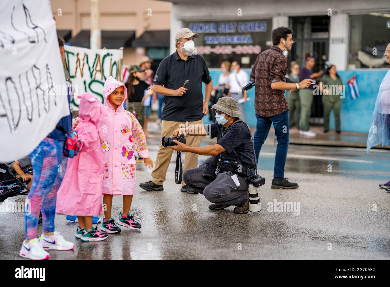 Miami, FL, USA - July 14, 2021: SOS Cuba protests on the streets of ...