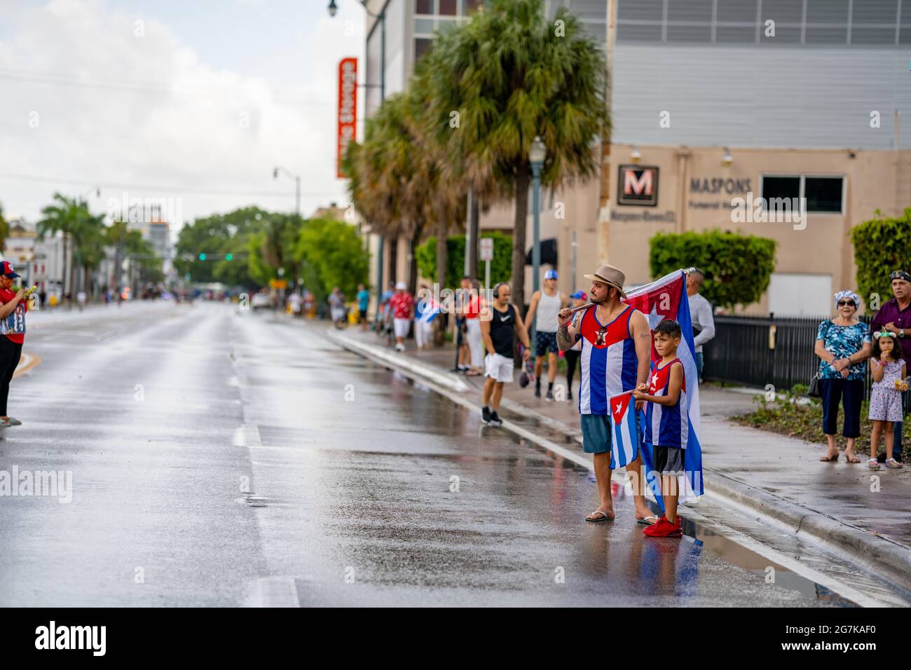 Miami, FL, USA - July 14, 2021: SOS Cuba protests on the streets of ...
