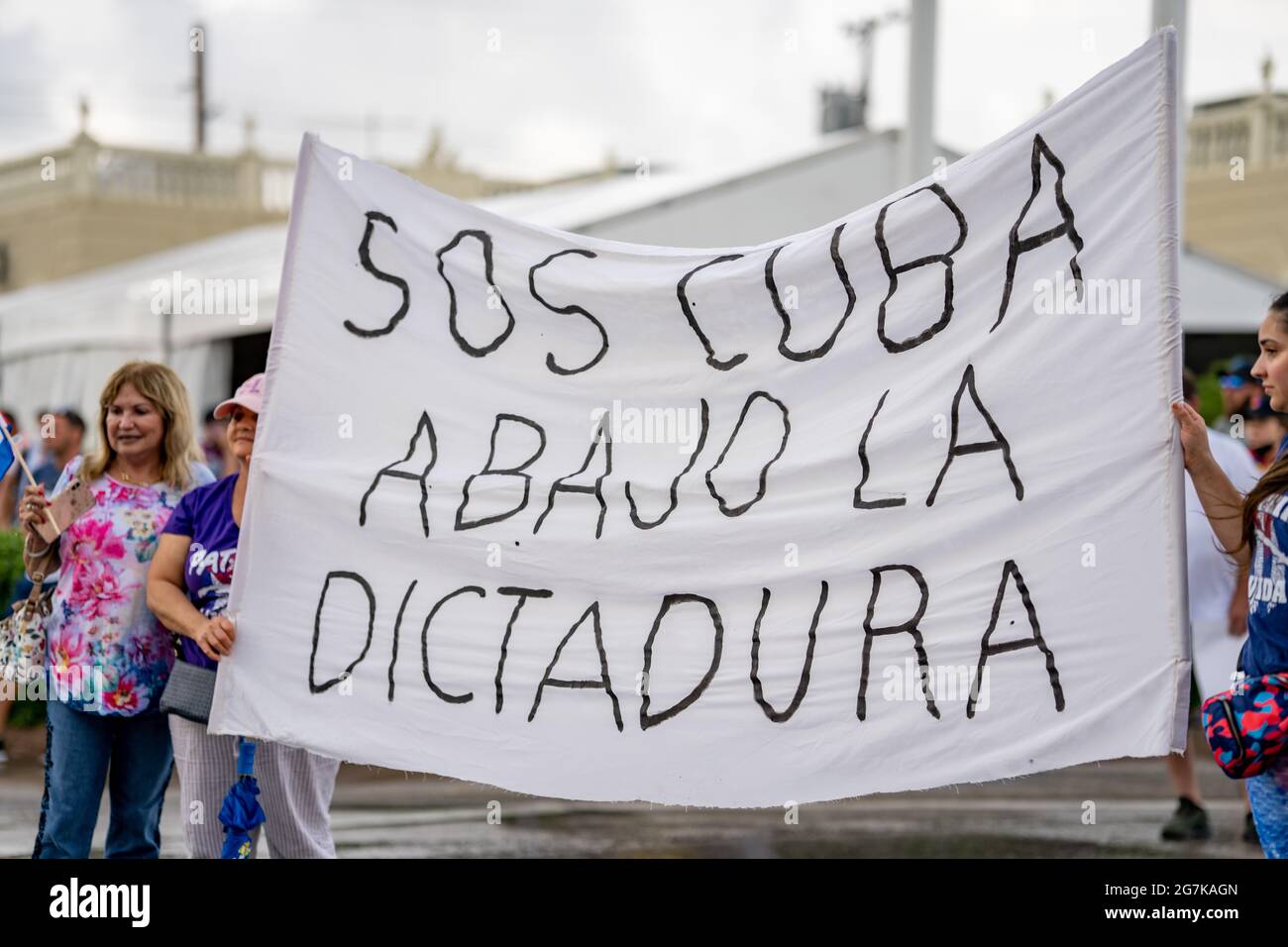 Miami, FL, USA - July 14, 2021: SOS Cuba protests on the streets of ...