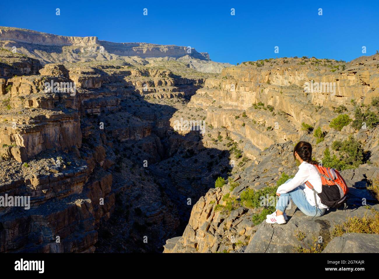 Staying high and enjoying the beauty of Wadi Ghul in Oman Stock Photo ...