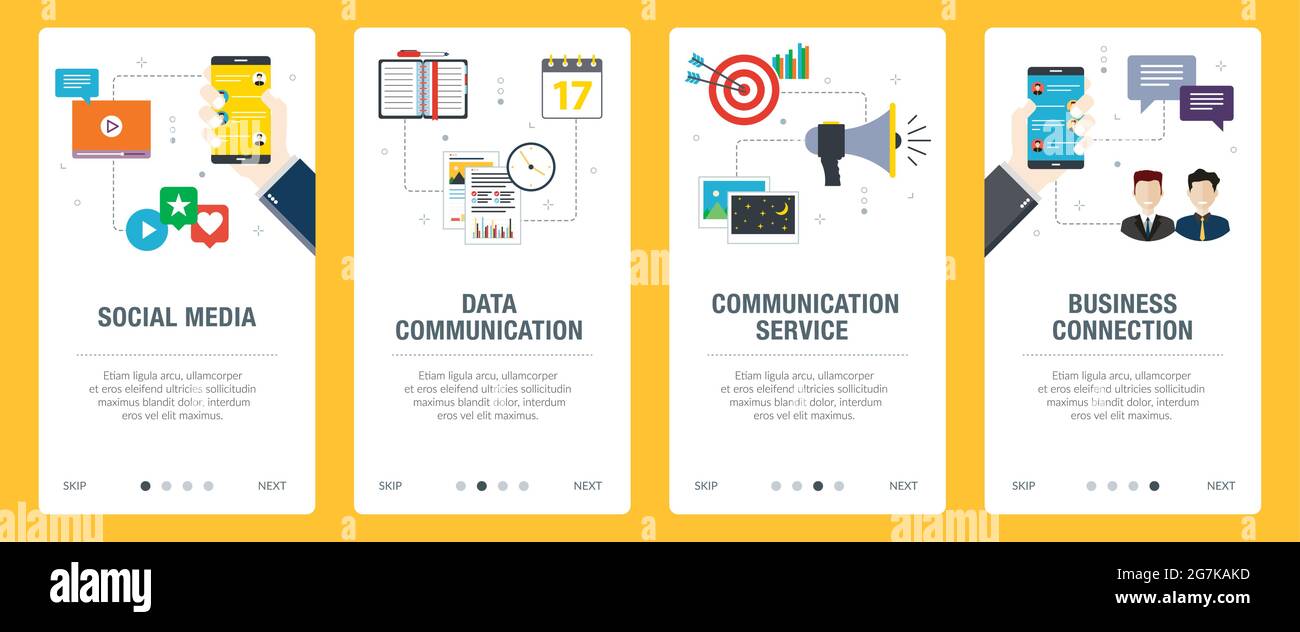Social media, data, communication and business connection icons ...