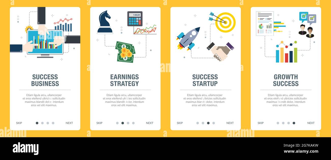 Success, business, earnings, startup and strategy icons.Concepts of ...