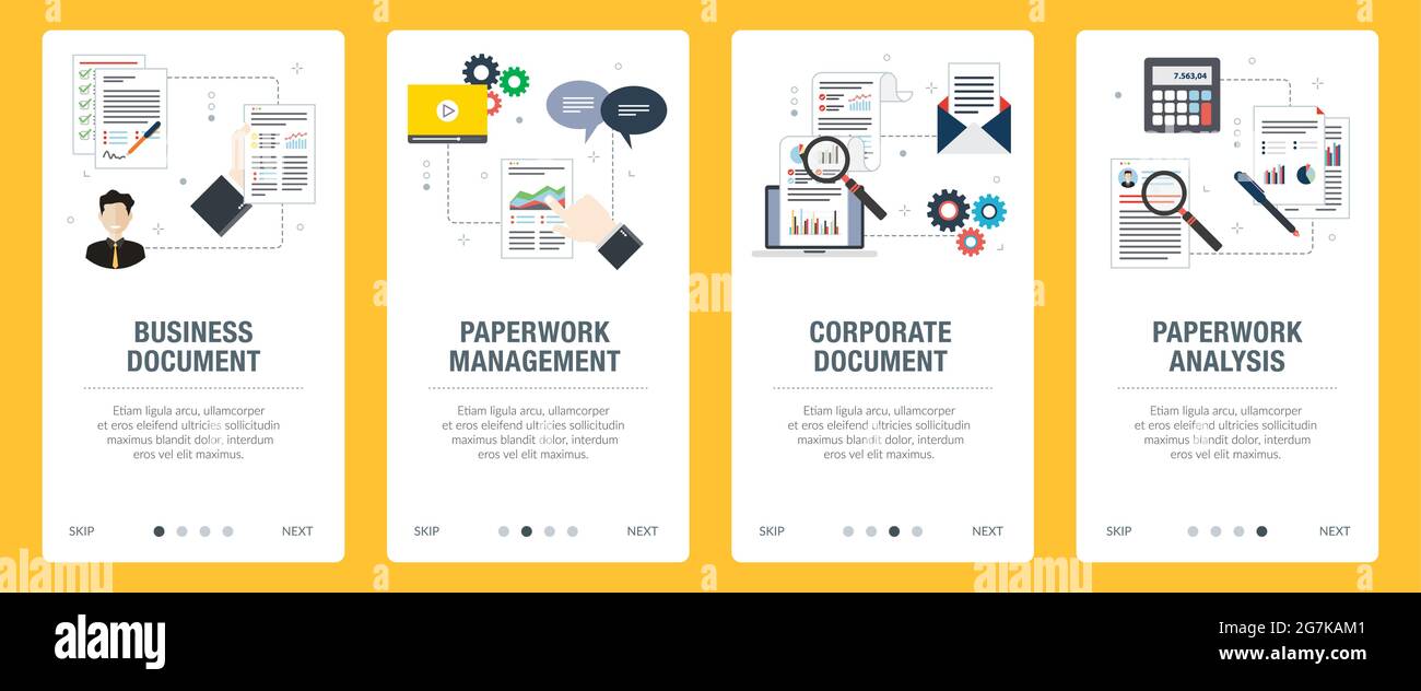 Business, document, management and analysis icons. Concepts of business ...