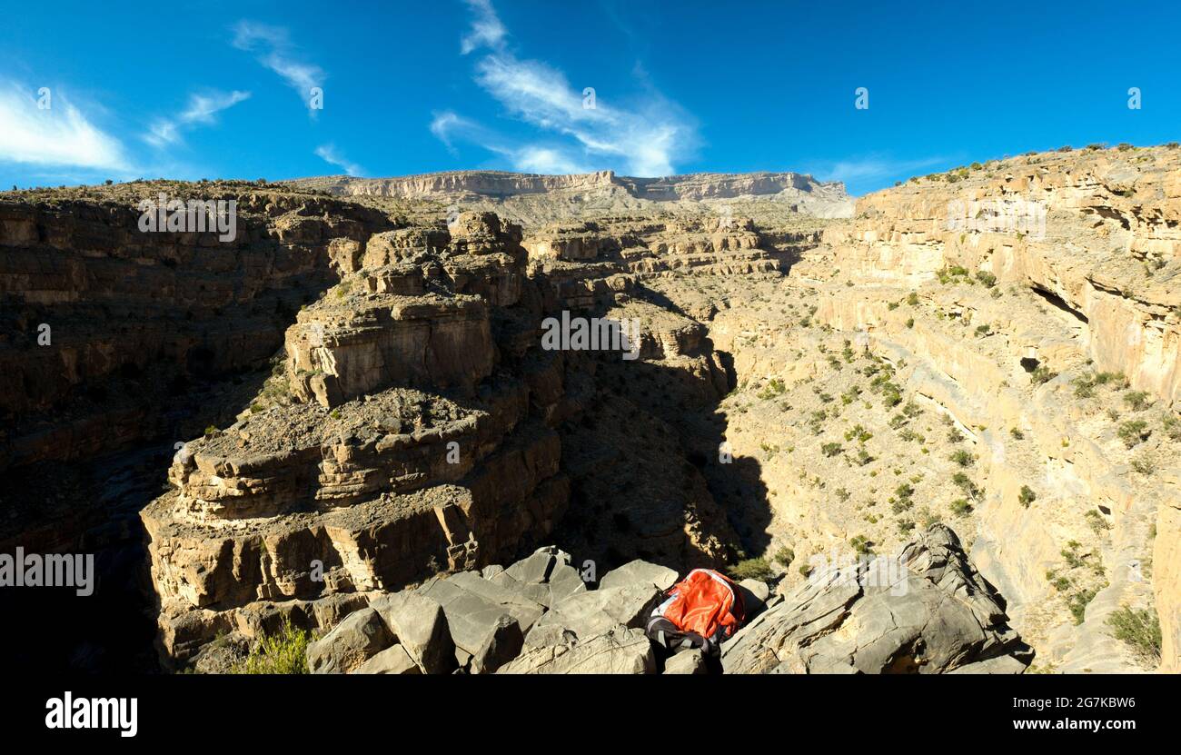 Staying high and enjoying the beauty of Wadi Ghul in Oman Stock Photo ...