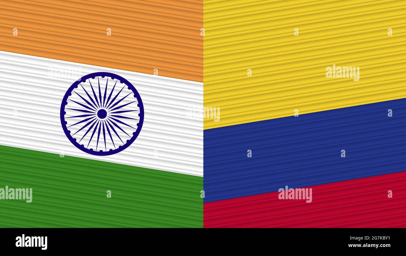 Colombia and India Two Half Flags Together Fabric Texture Illustration ...