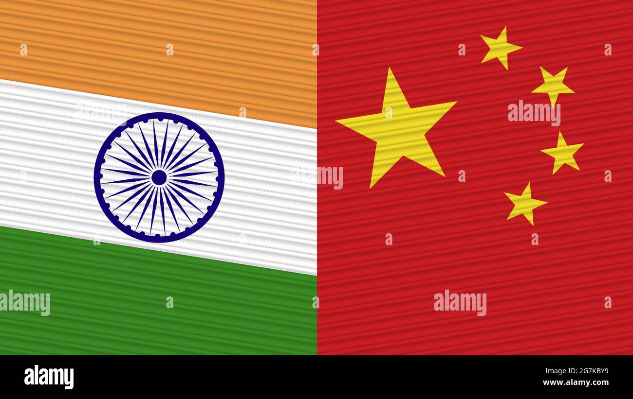 China and India Two Half Flags Together Fabric Texture Illustration ...