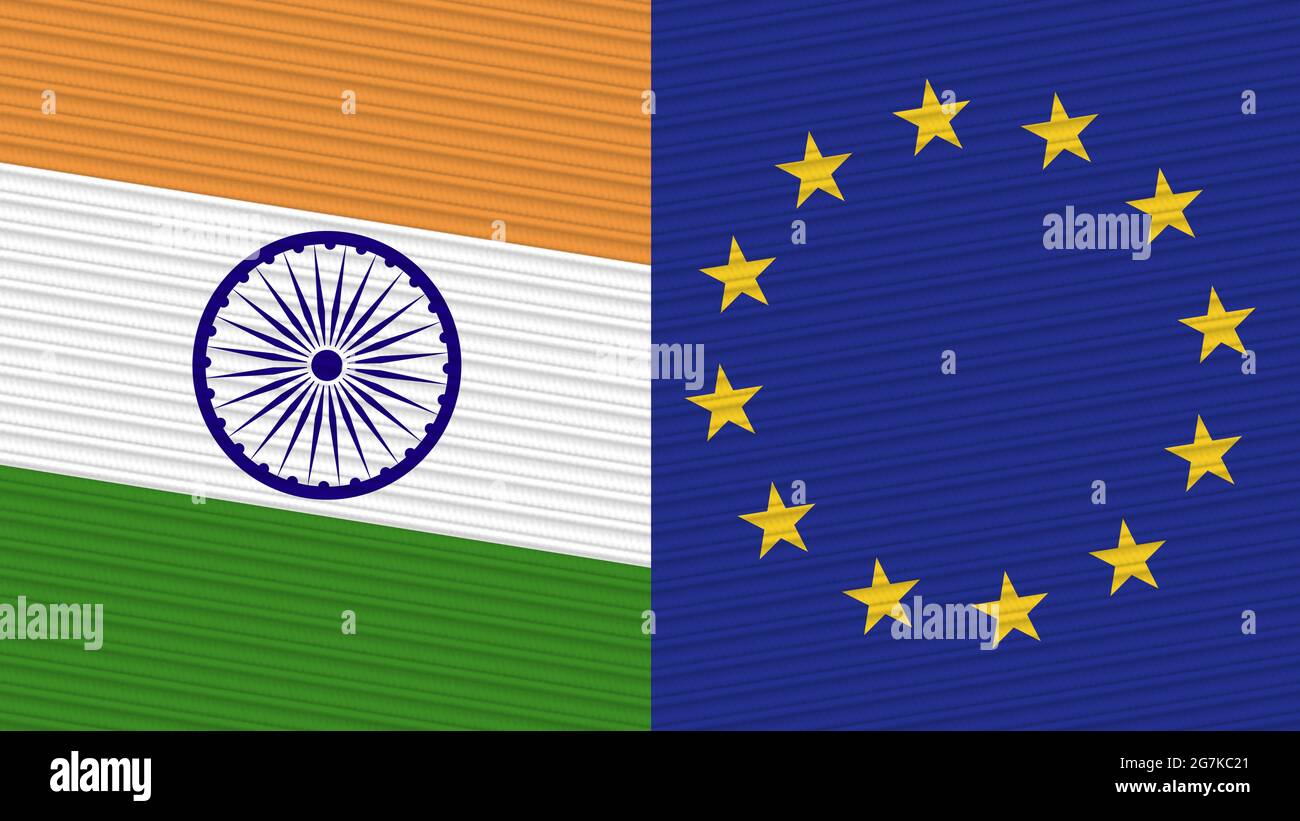 European Union and India Two Half Flags Together Fabric Texture ...