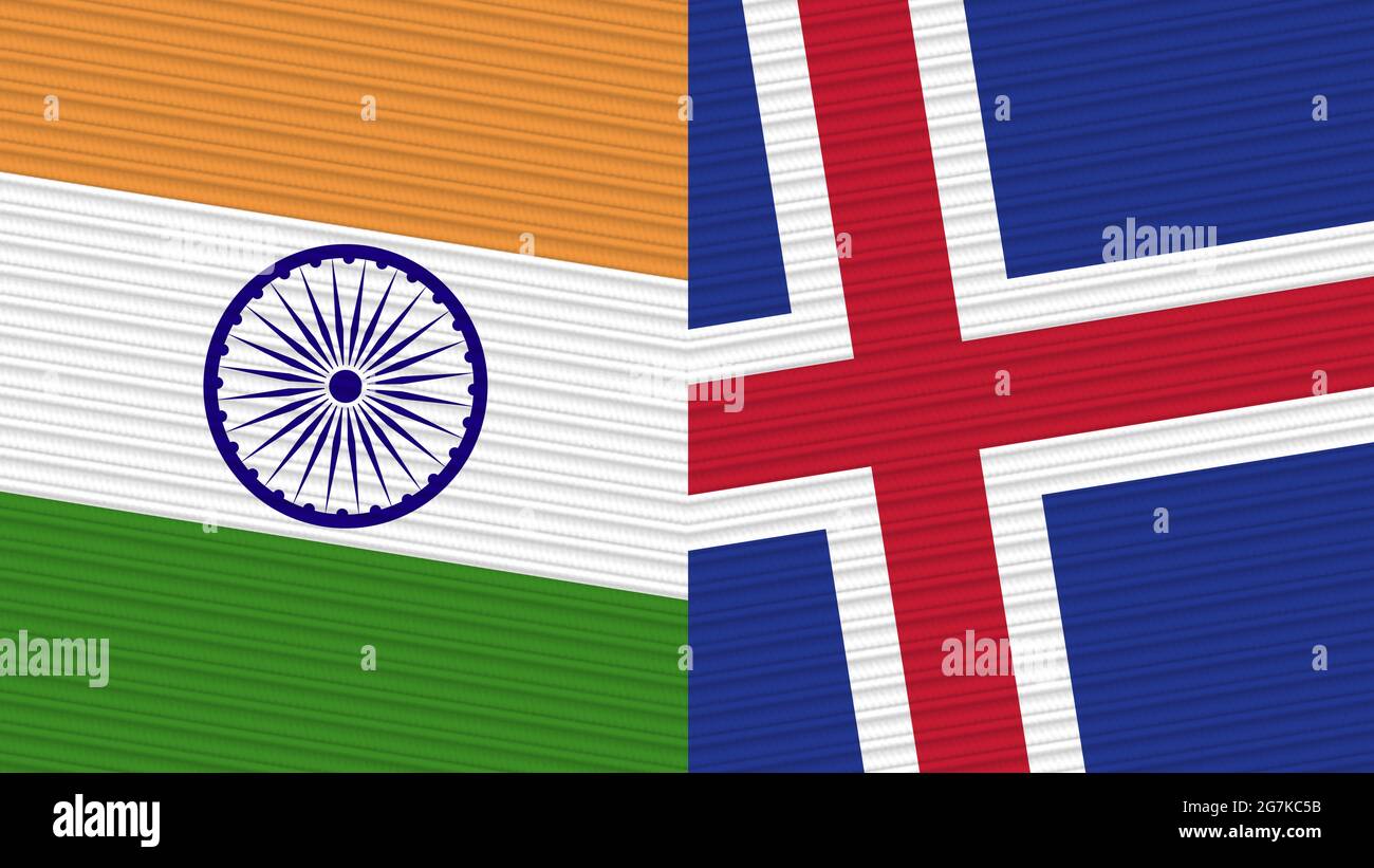 Iceland and India Two Half Flags Together Fabric Texture Illustration ...