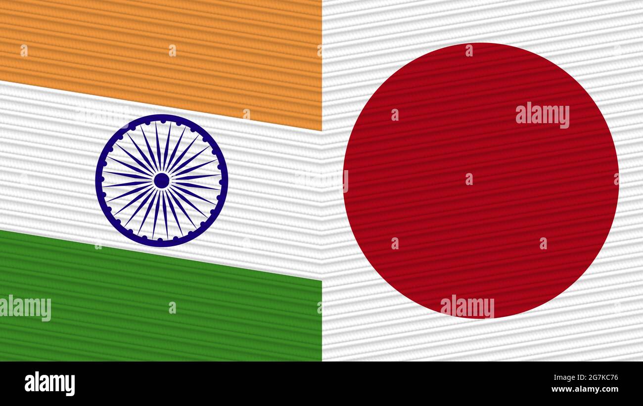Japan and India Two Half Flags Together Fabric Texture Illustration ...