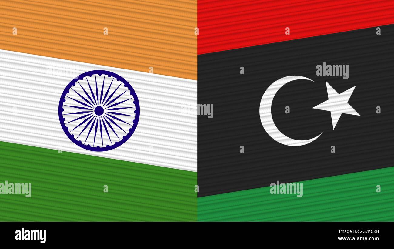Libya and India Two Half Flags Together Fabric Texture Illustration ...