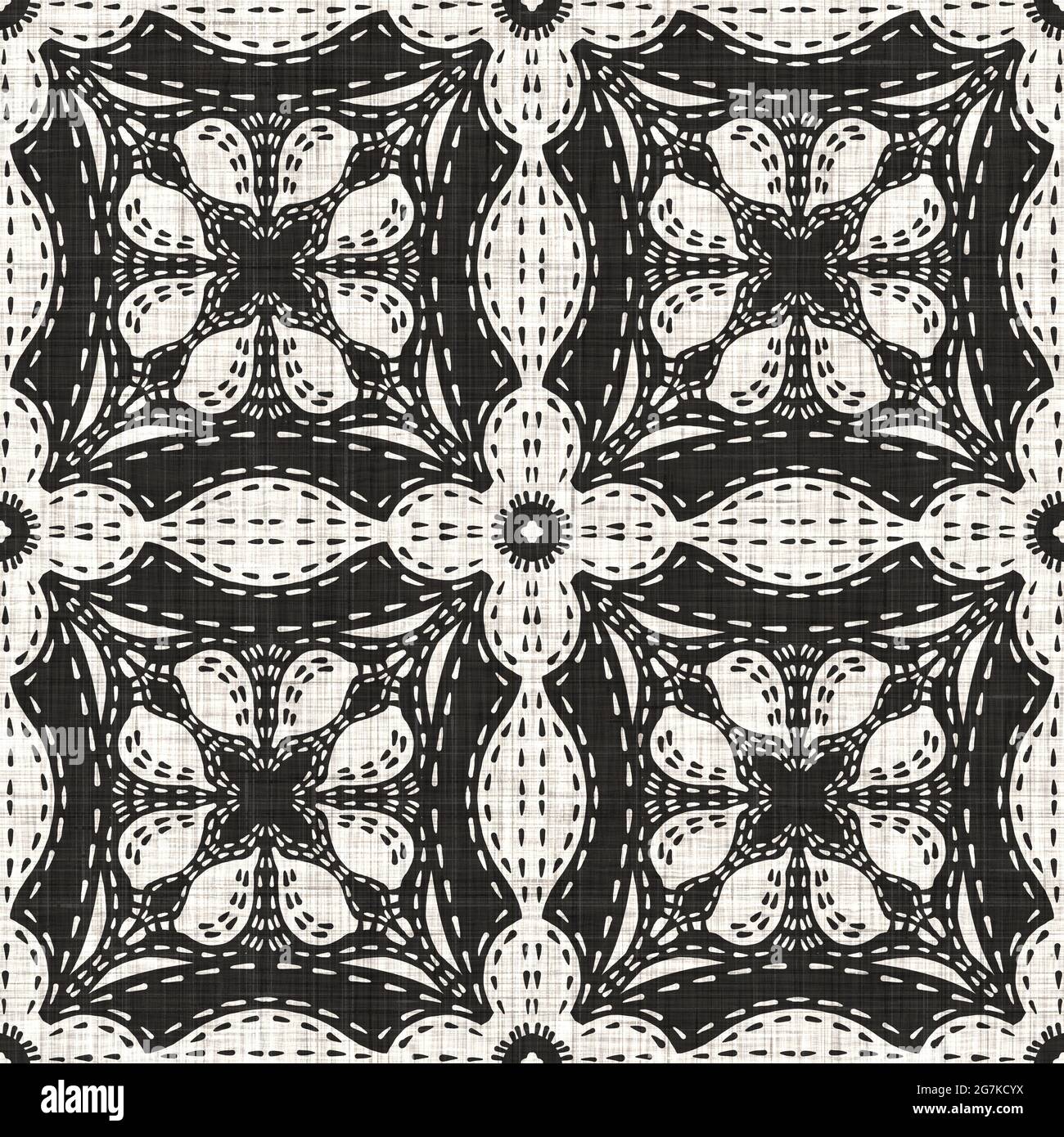 Seamless black white woven cloth geometric linen texture. Two tone ...