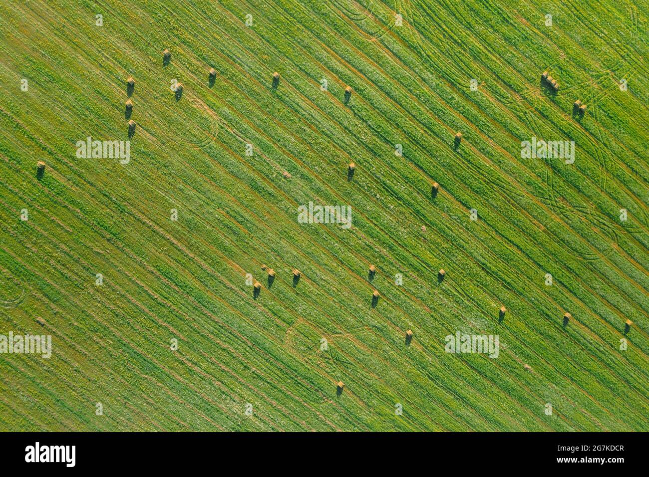 Aerial View of Summer Field Landscape With With Dry Hay Bales During ...