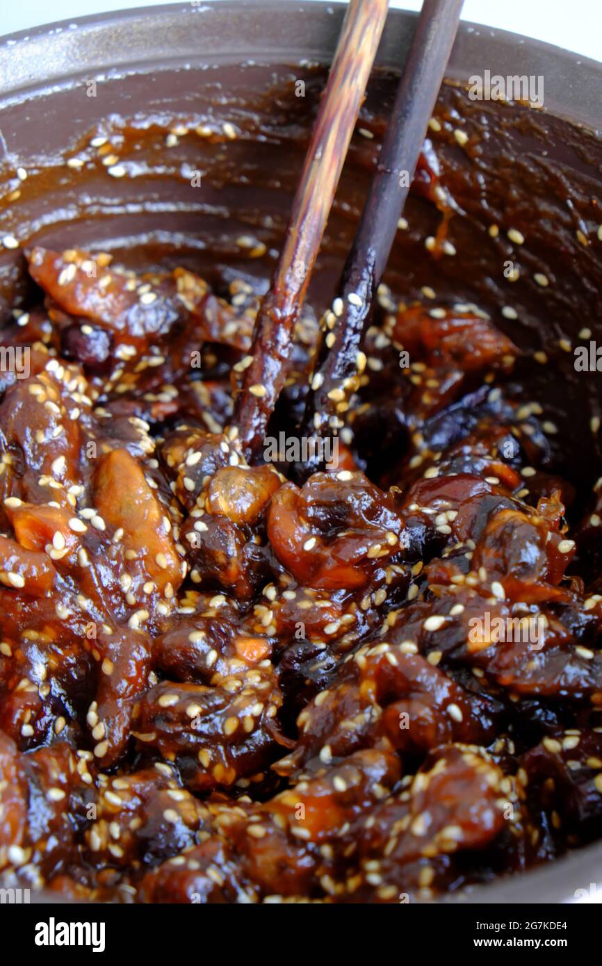 Raw material for homemade food, tamarind paste cook with sugar and ...