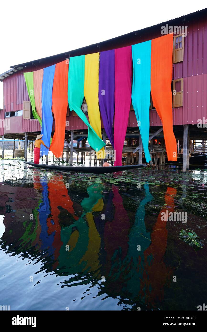 Colorful clothes in Inle lake Myanmar Stock Photo - Alamy