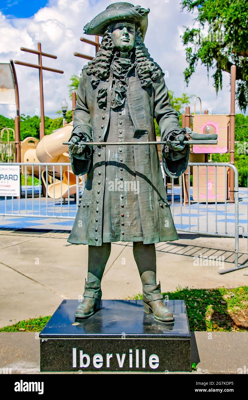 A statue of Pierre Le Moyne D’Iberville stands in Fort Maurepas Park ...