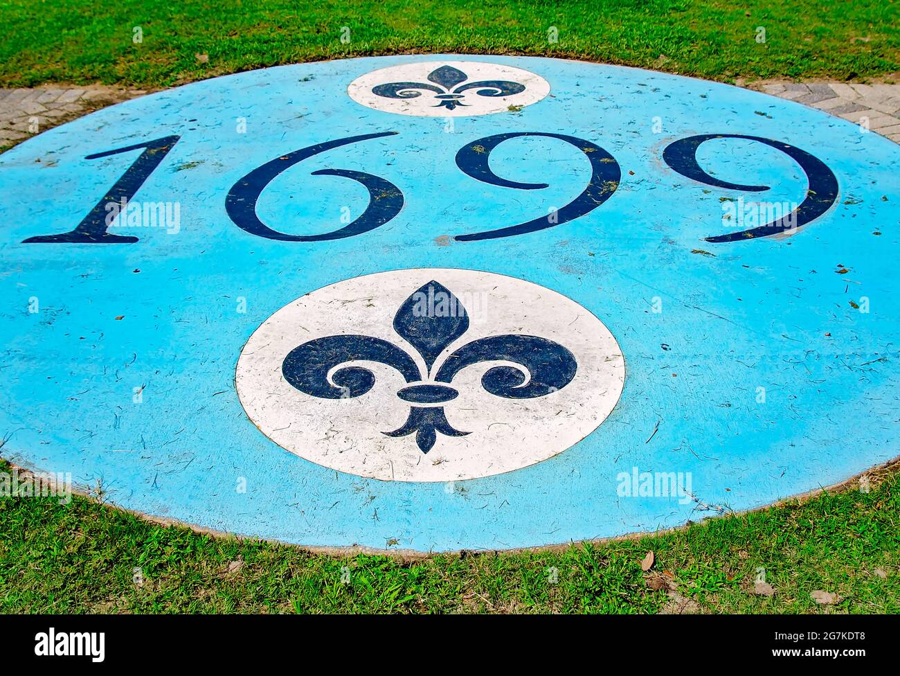 A 1699 sign is displayed at Fort Maurepas Park, July 1, 2021, in Ocean ...