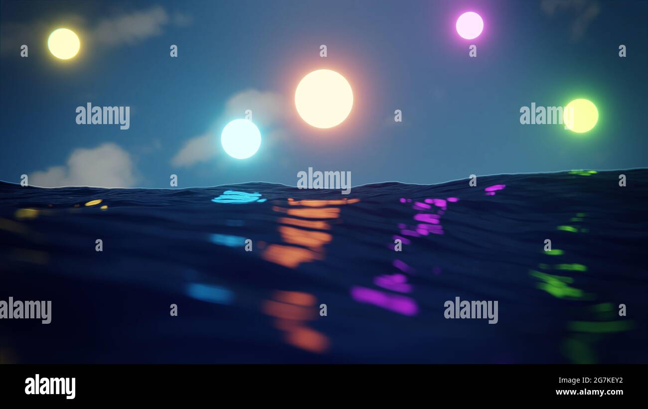 3D illustration graphics of five colorful round shape object movement ...