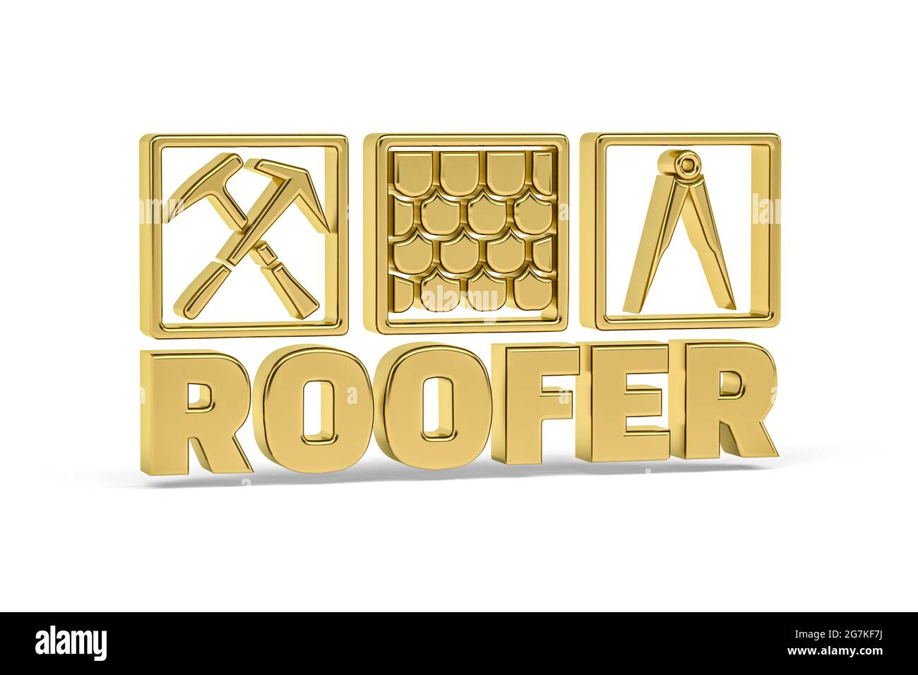 Golden 3d roofing icon isolated on white background - 3d render Stock ...