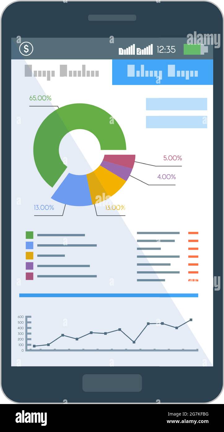 Graph and chart on mobile, business data diagram ui vector Stock Vector ...