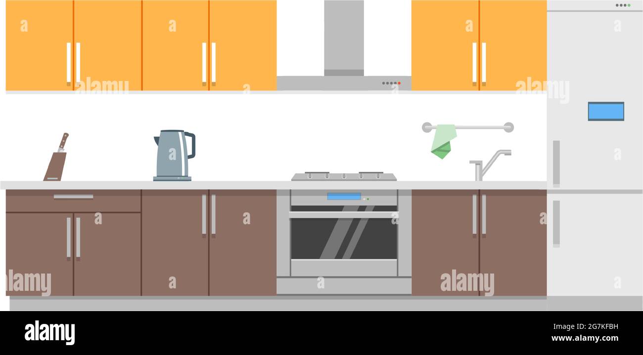 Kitchen interior vector, home cooking room illustration Stock Vector ...