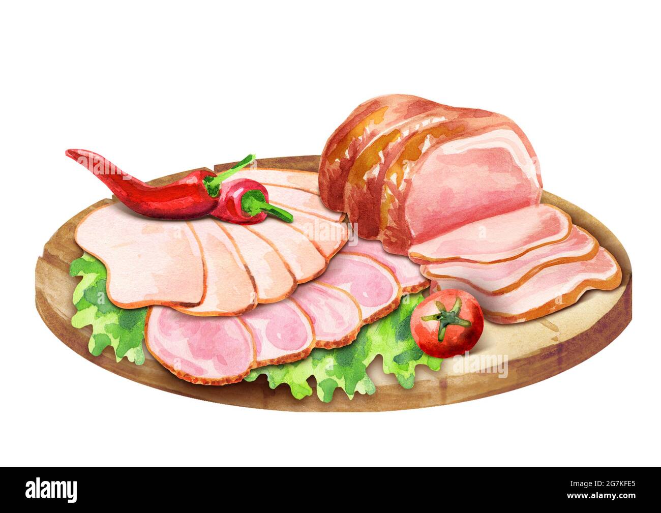 Composition with smoked meat. Watercolor Stock Photo - Alamy