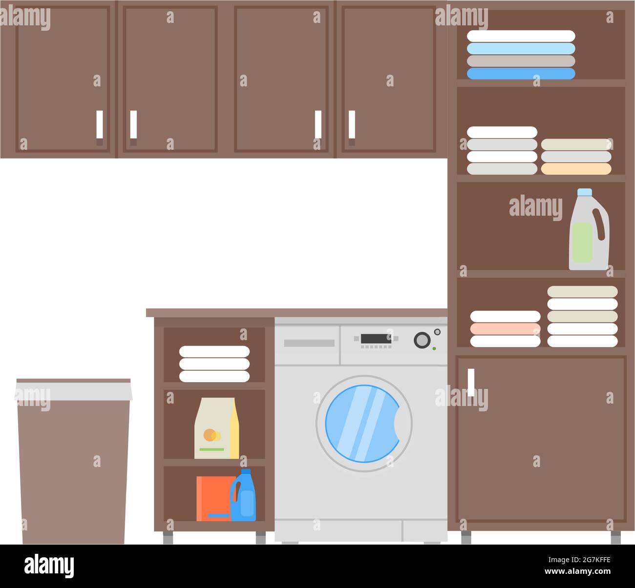 Washing machine in laundry room flat vector interior Stock Vector Image ...
