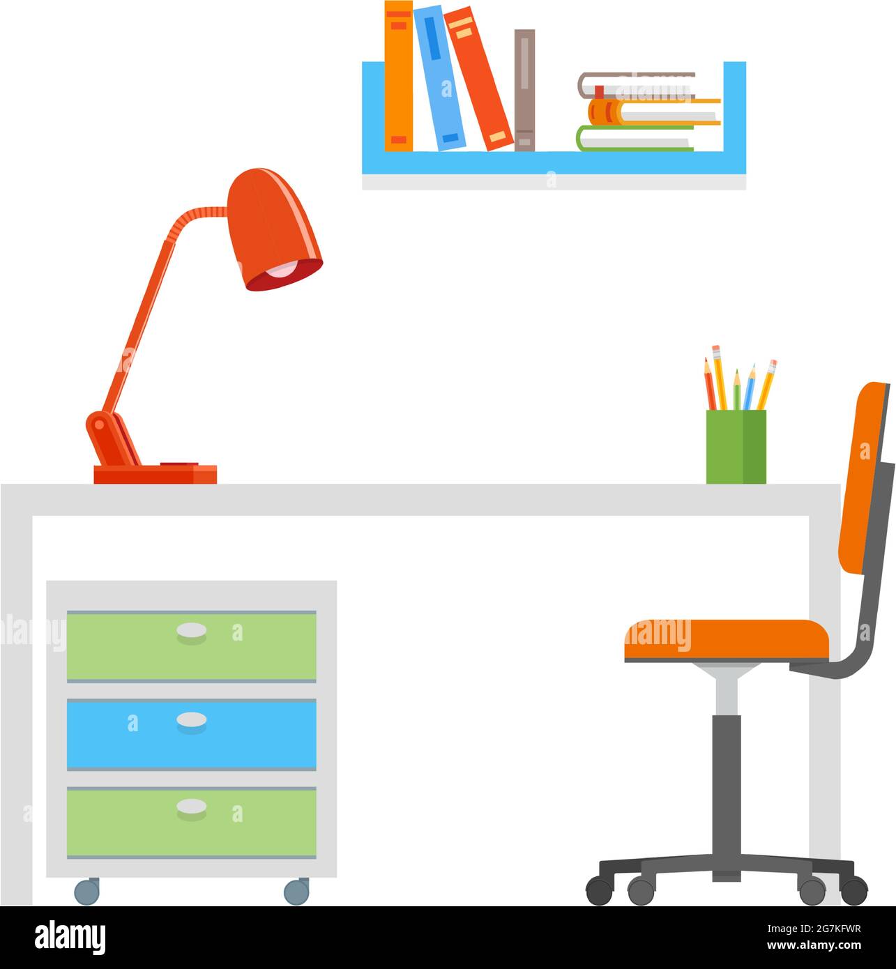 Flat desk, vector student room for study design interior Stock Vector ...