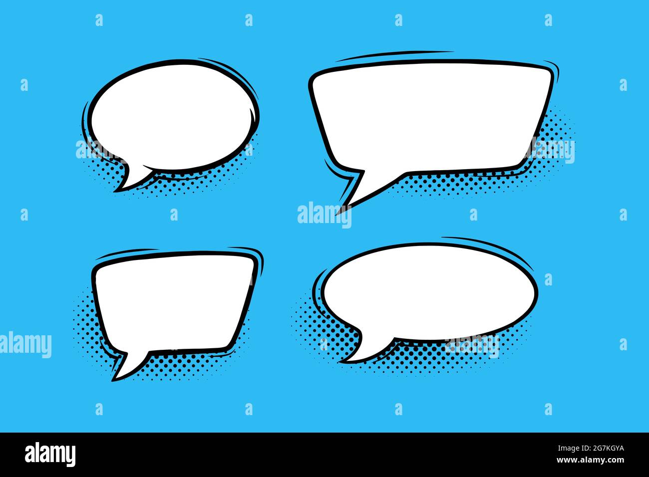 Speech bubbles with halftone shadows in comic style. Circular and ...