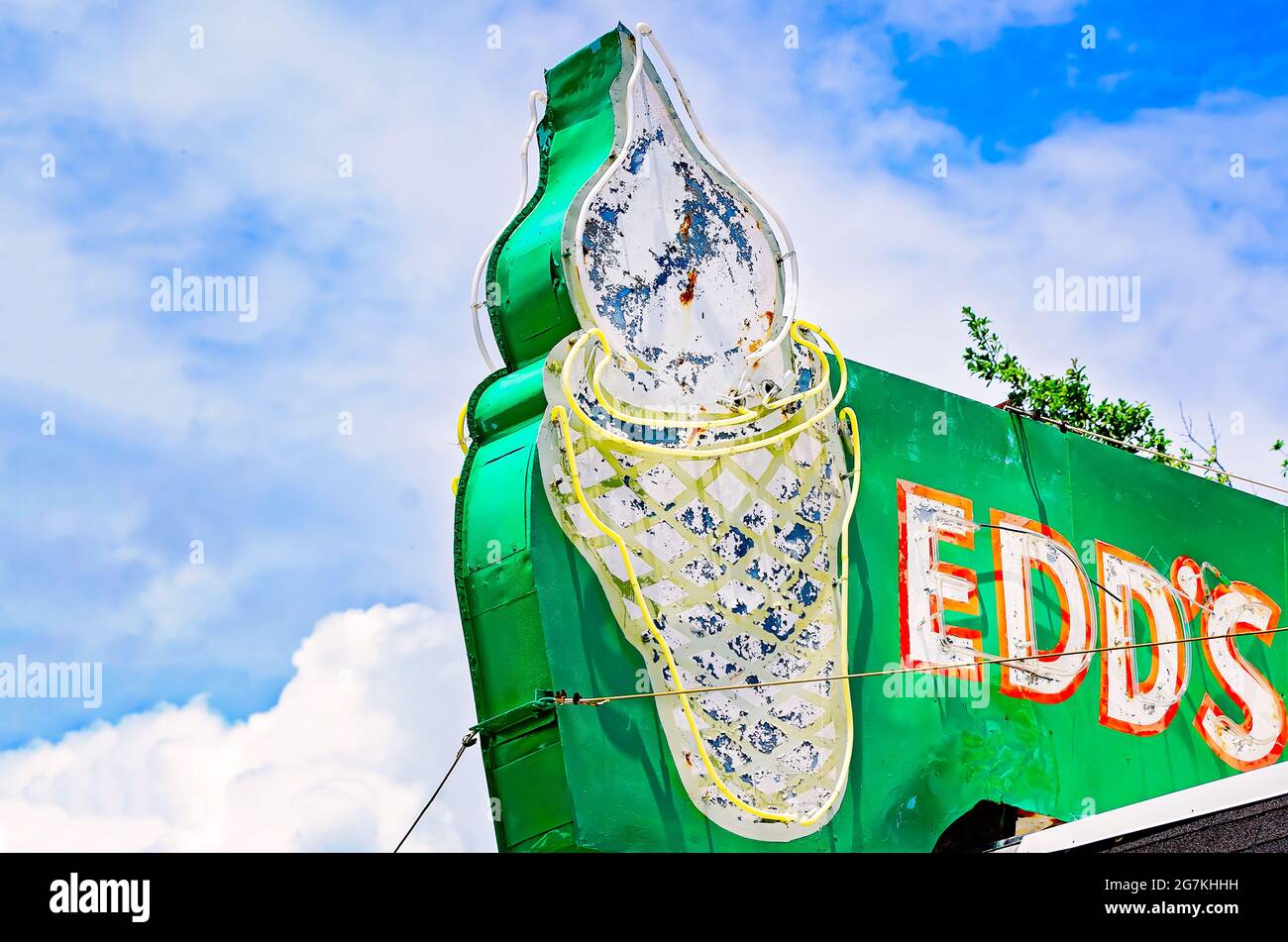 Edd’s Drive-In features a vintage neon sign with an ice cream cone ...