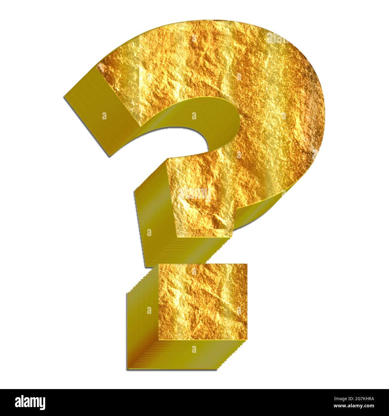 3D rendering of the golden Question mark isolated on white background ...