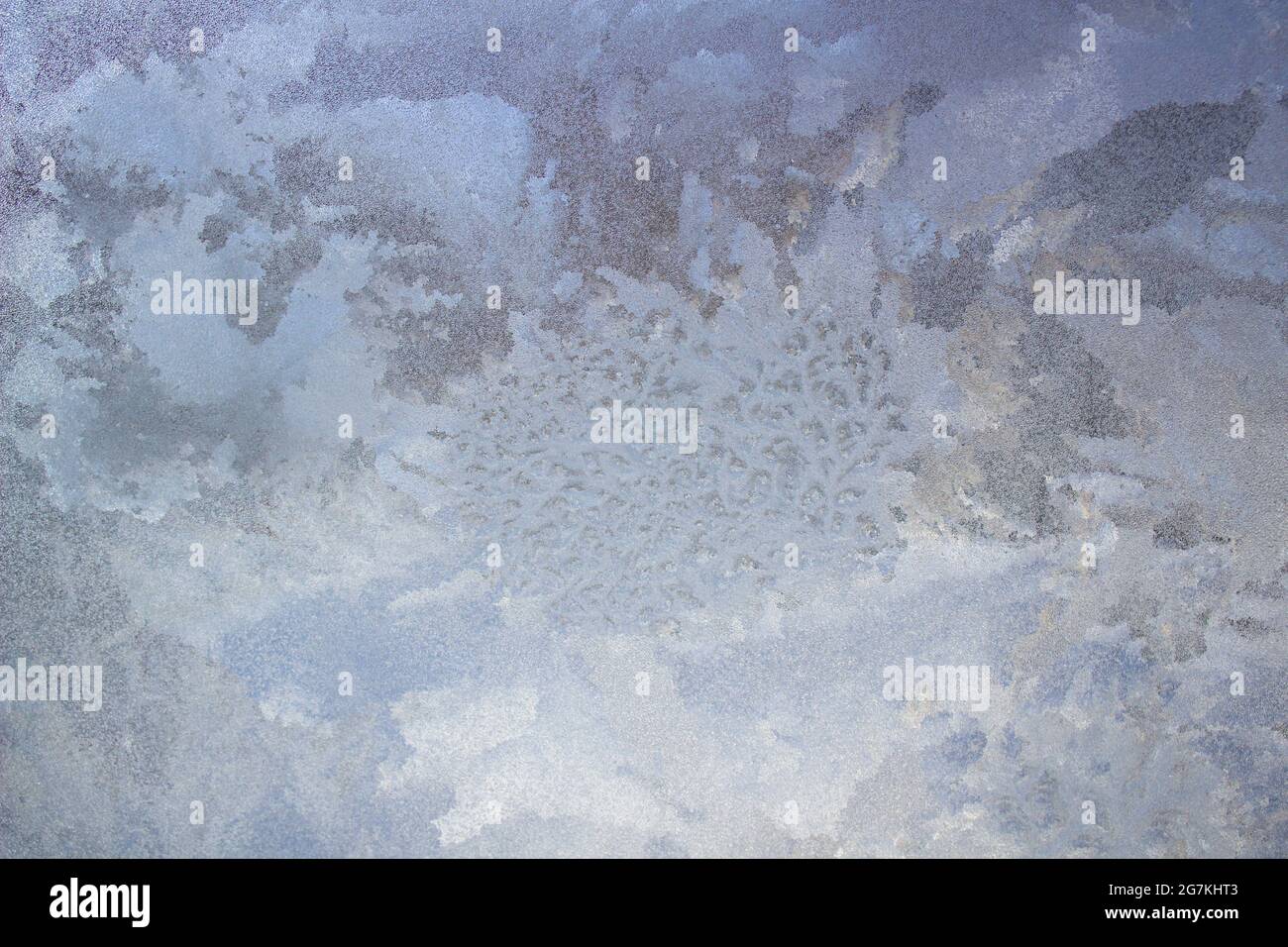 Textured frost patterns on the glass. Ice crystals on the window on a ...