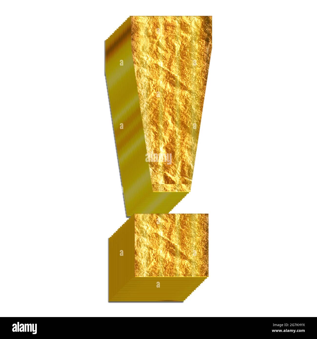 3D rendering of the golden Exclamation mark isolated on white ...