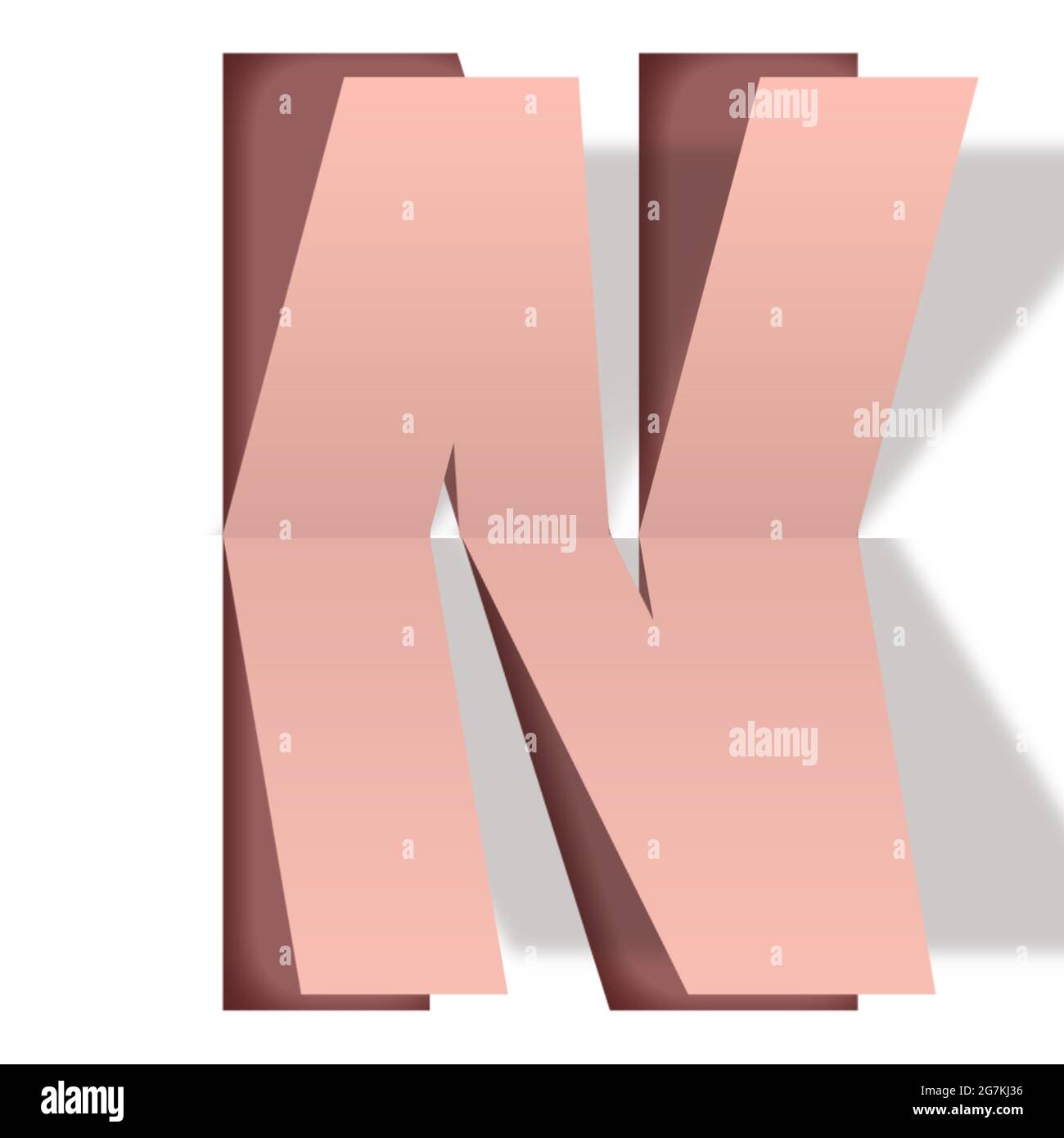 3D rendering of an abstract pink alphabet letter N isolated on a white ...
