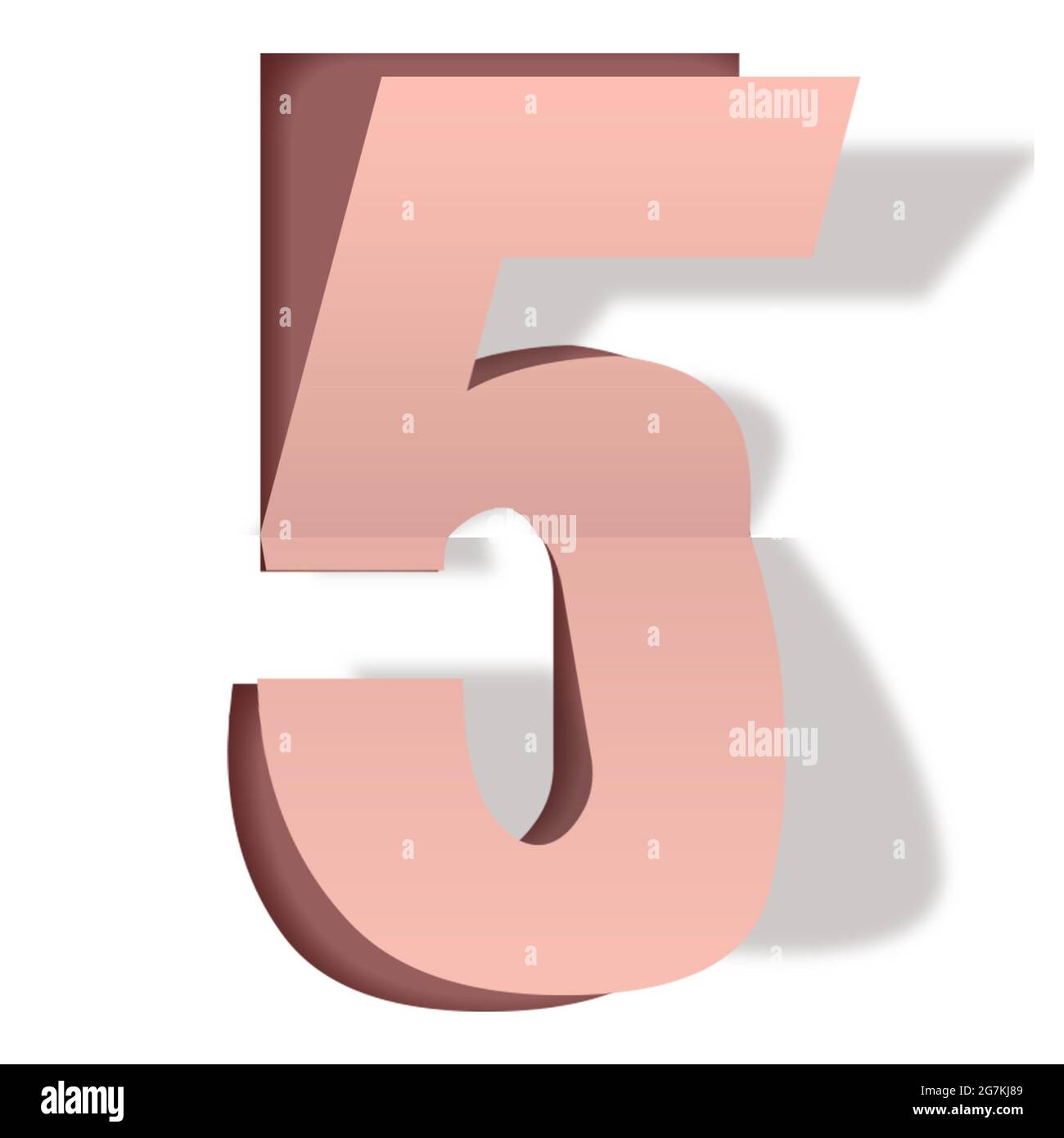 3D rendering of an abstract pink number five symbol isolated on a white ...