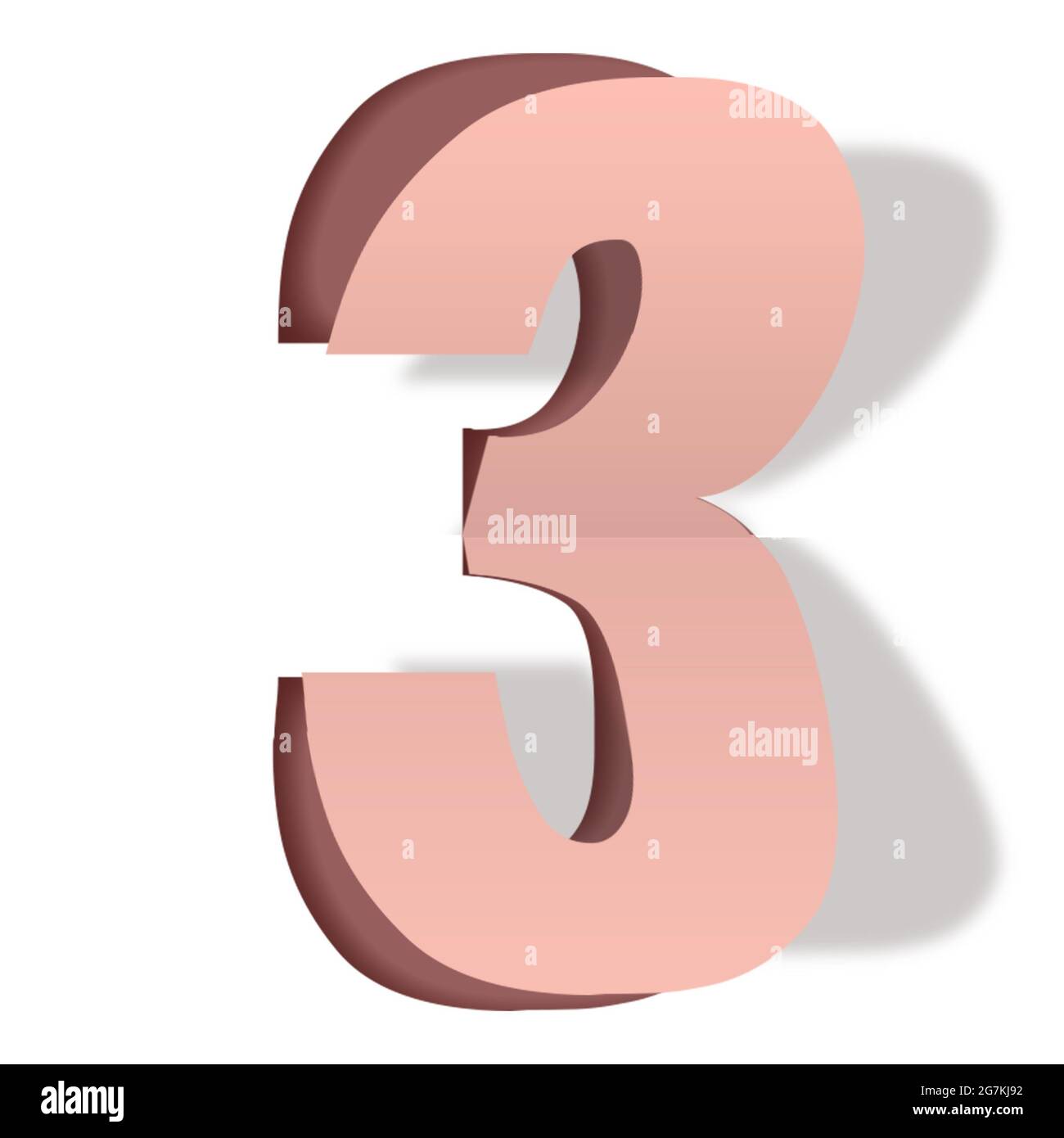 3D rendering of an abstract pink number three symbol isolated on a ...
