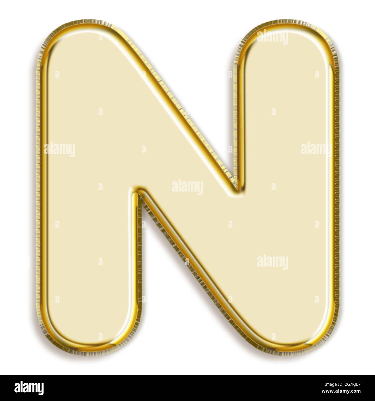 3D rendering of the golden "N" letter isolated on white background ...