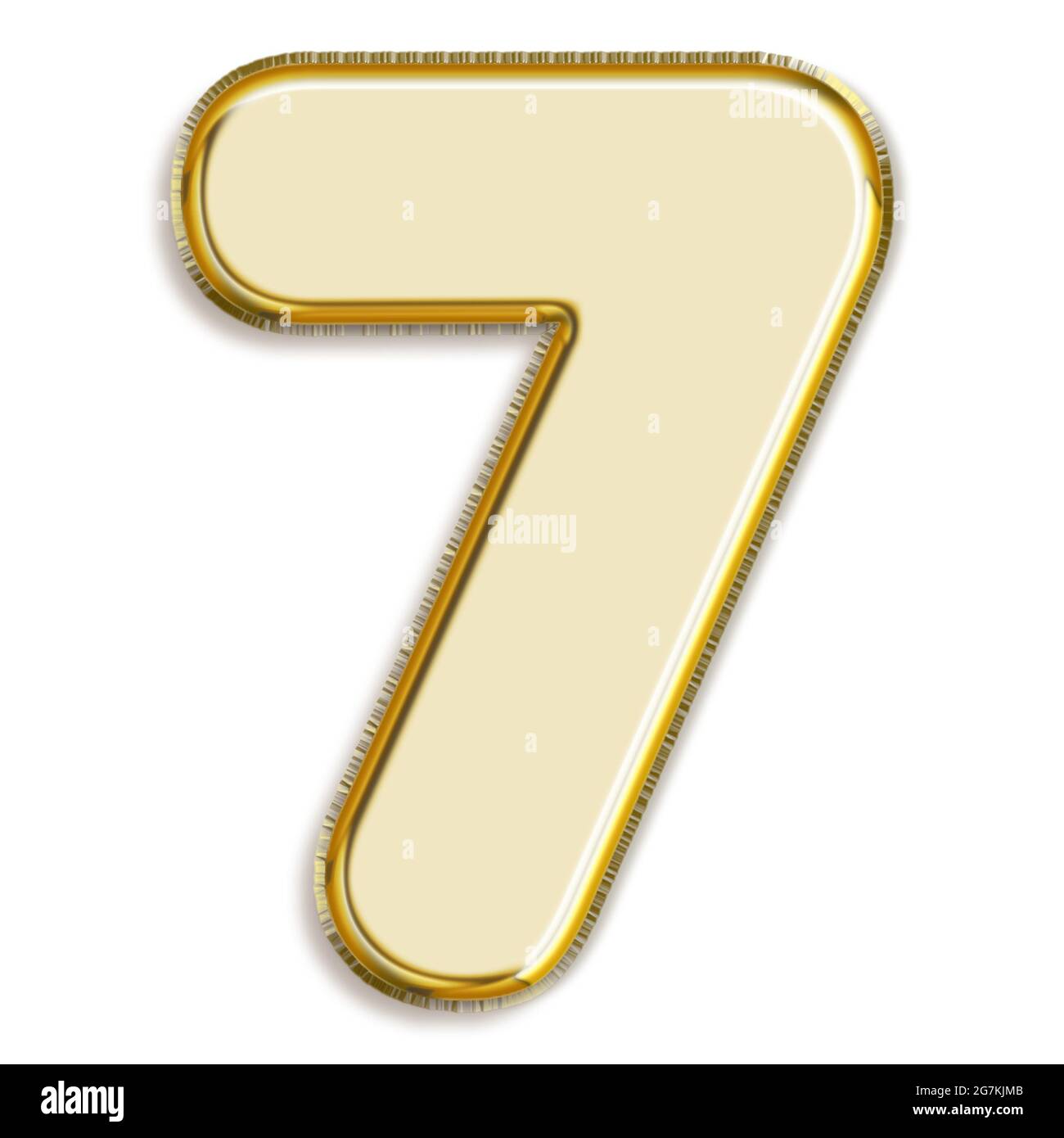3D rendering of the golden "7" number isolated on white background ...