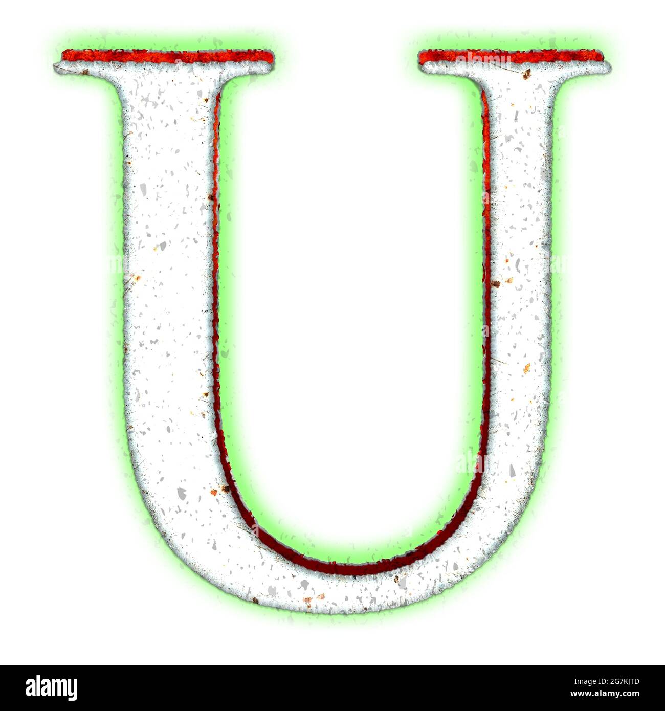 3D rendering of the neon green and red "U" letter isolated on white ...