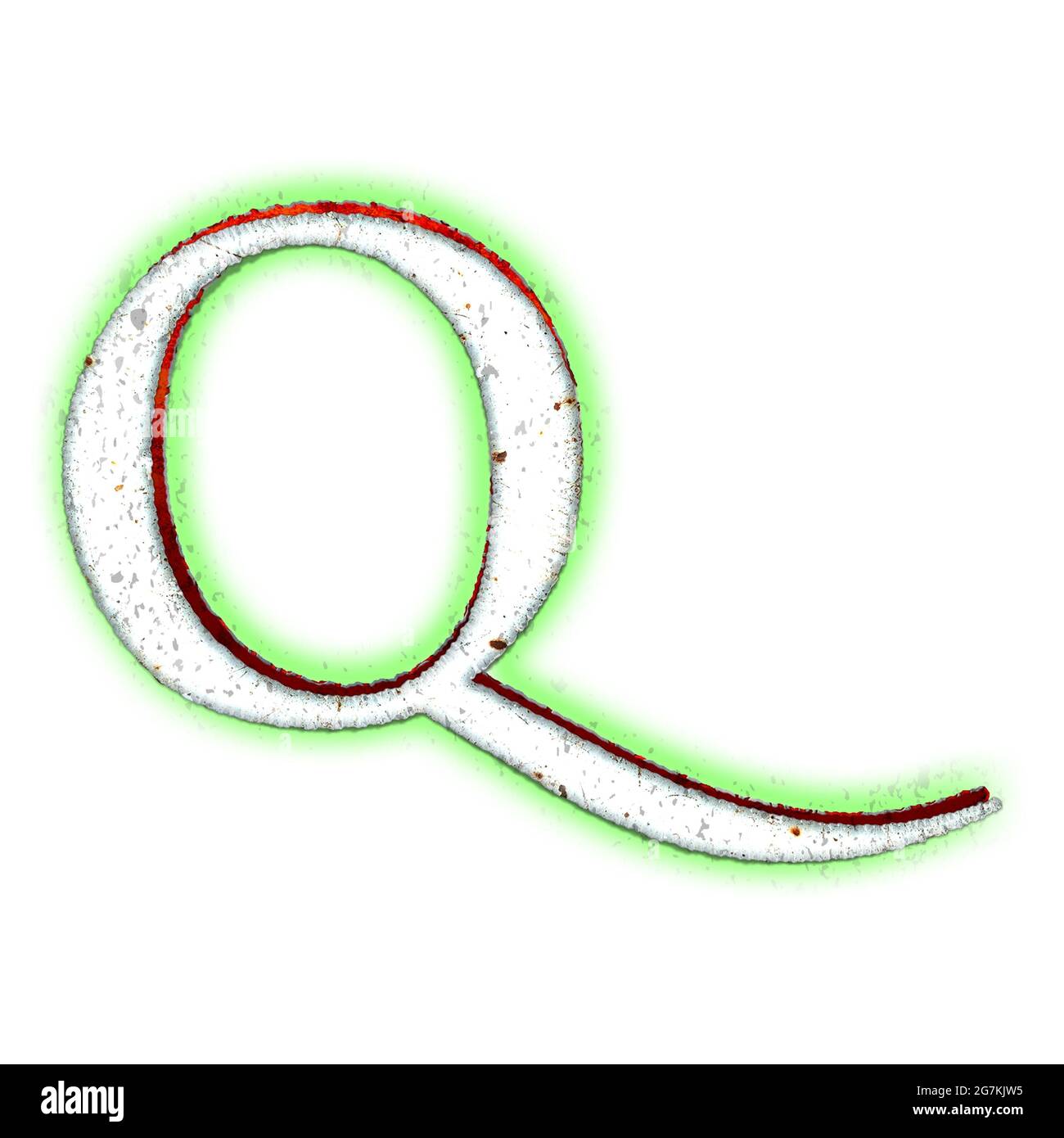 3D rendering of the neon green and red "Q" letter isolated on white ...