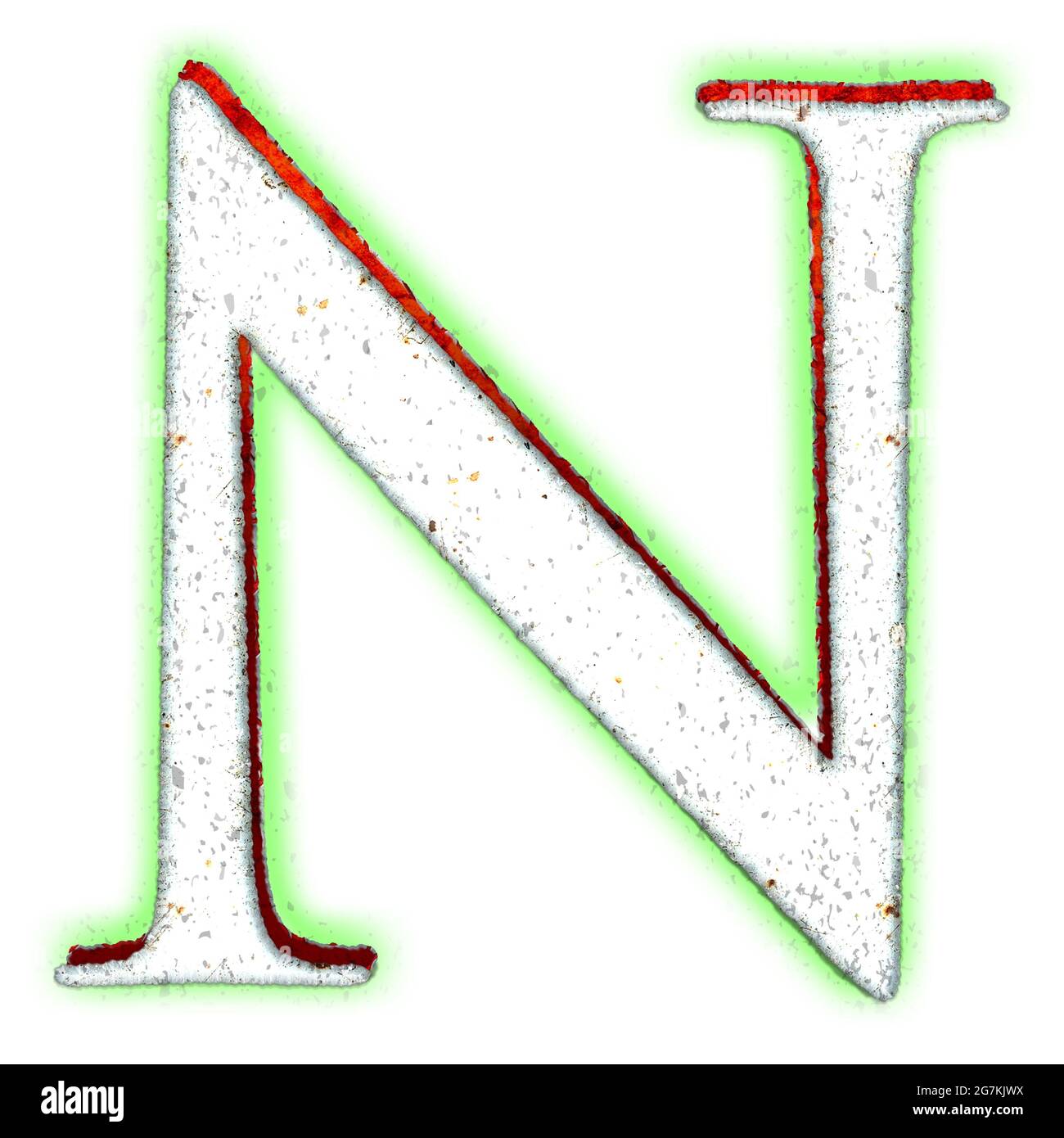 3D rendering of the neon green and red "N" letter isolated on white ...