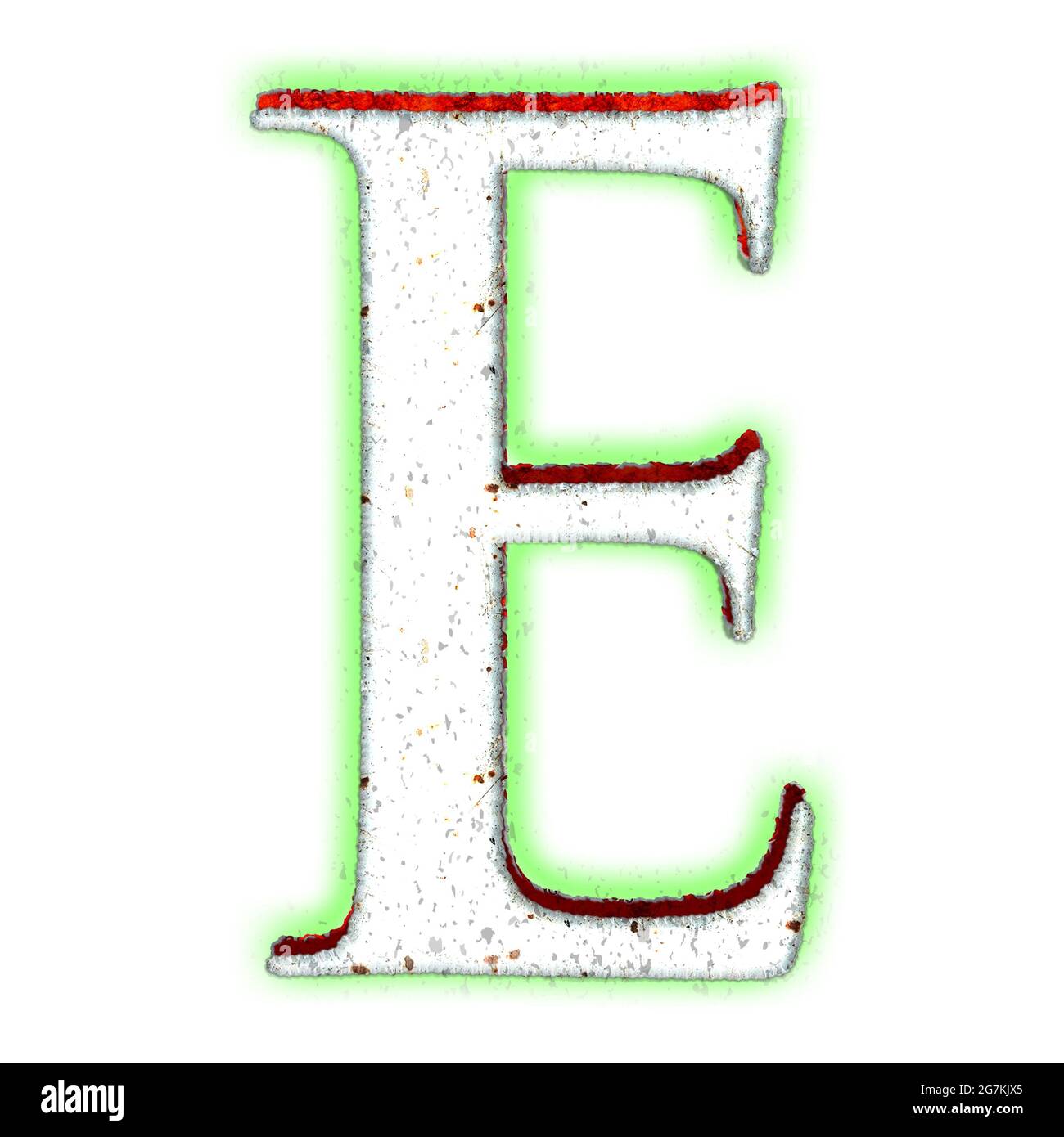 3D rendering of an abstract white alphabet letter E isolated on a white ...