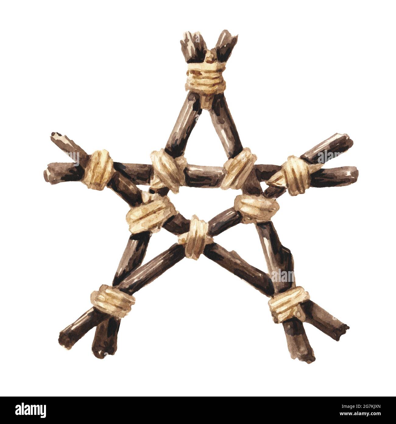 Symbol of pentagram made from branches connected by threads. Witchcraft ...