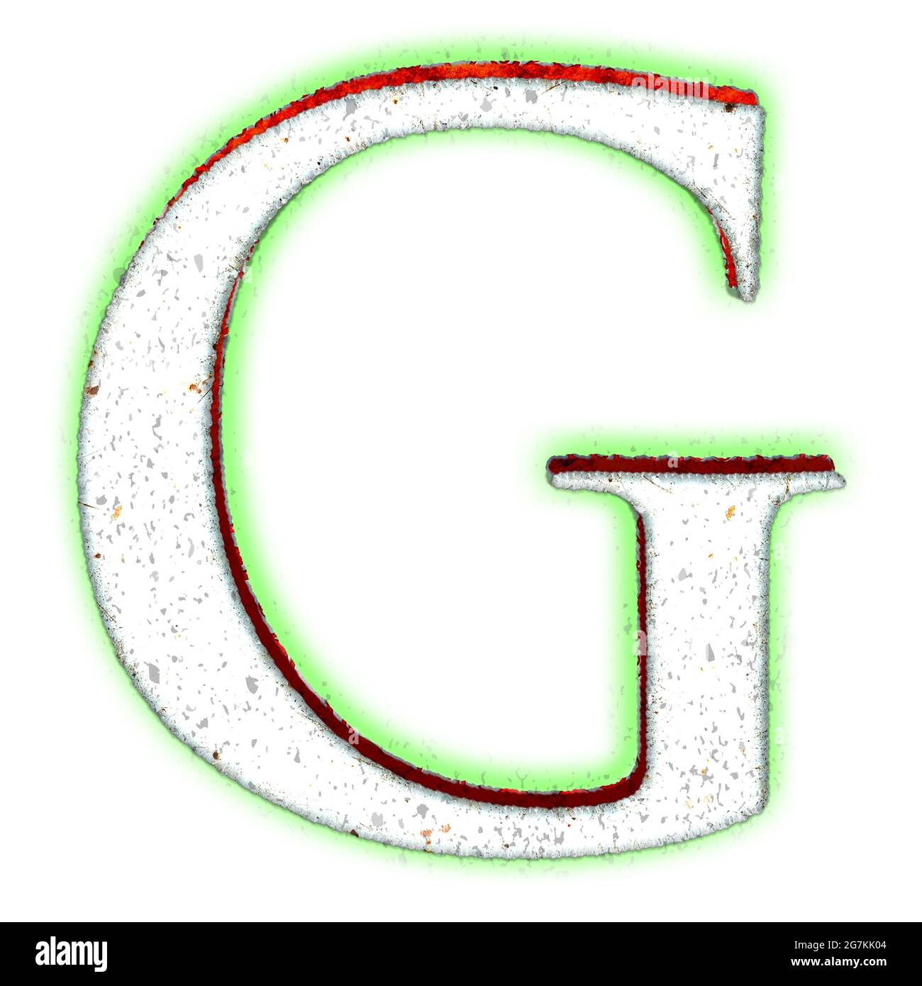 3D rendering of the neon green and red "G" letter isolated on white ...